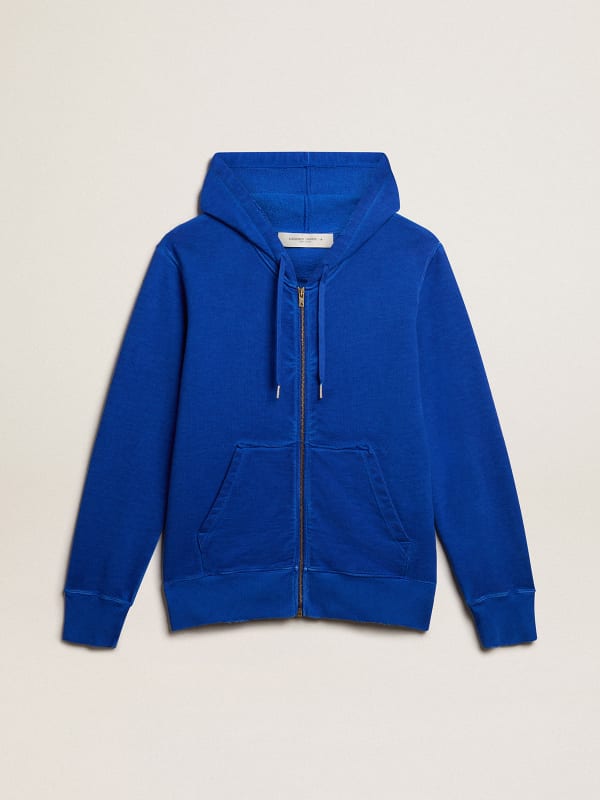 Moletom masculino com capuz azul com escrita nas costas | Golden Goose