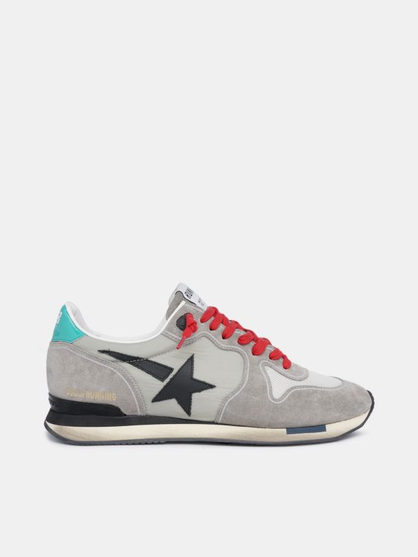 Grey Running sneakers in suede with red laces | Golden Goose
