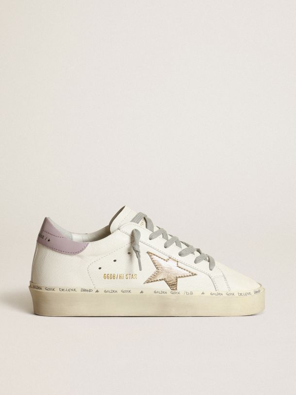 Hi Star blanca con estrella dorada y refuerzo del talón lila | Golden Goose