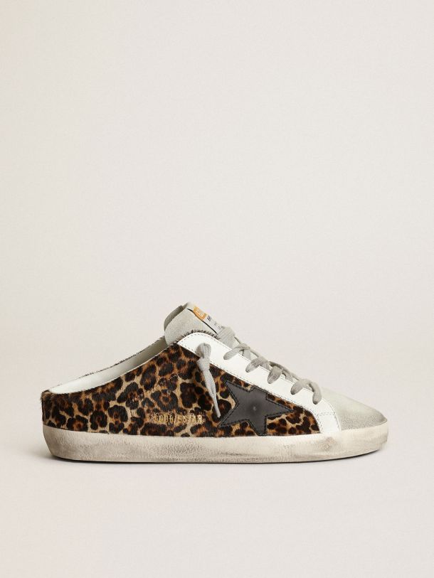 Super-Star Sabots in leopard-print pony skin with black leather star ...