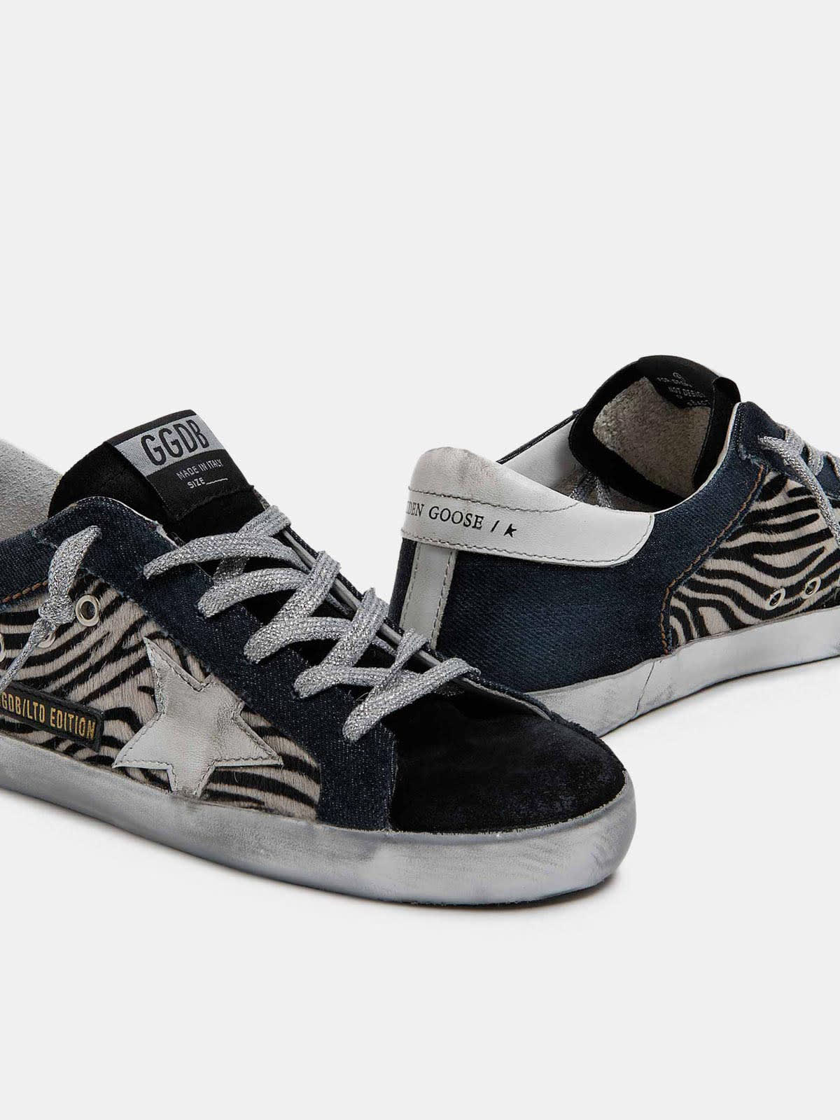 LAB Limited Edition Super-Star sneakers in denim, zebra-print pony skin ...