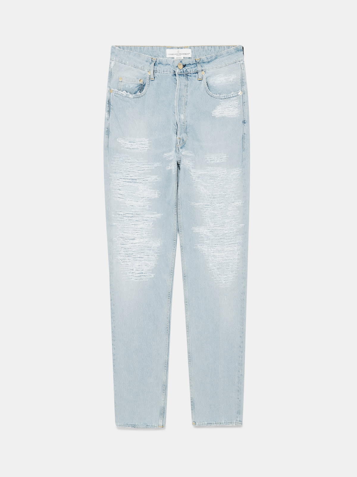 Slim-fit Happy jeans in distressed light blue denim | Golden Goose