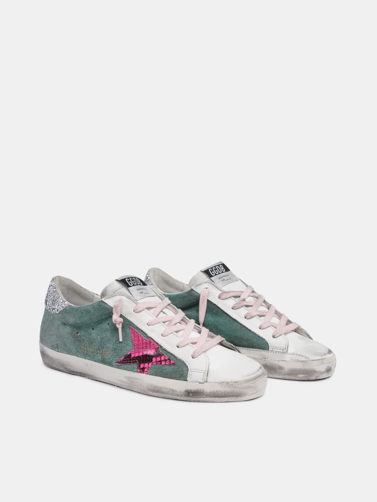Green Super-Star sneakers with snake-print star | Golden Goose