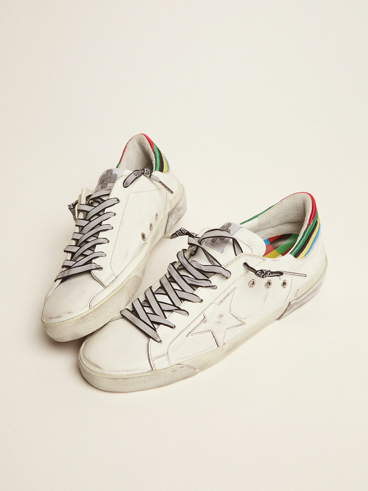 Men’s white Super-Star sneakers with multicolored heel tab | Golden Goose