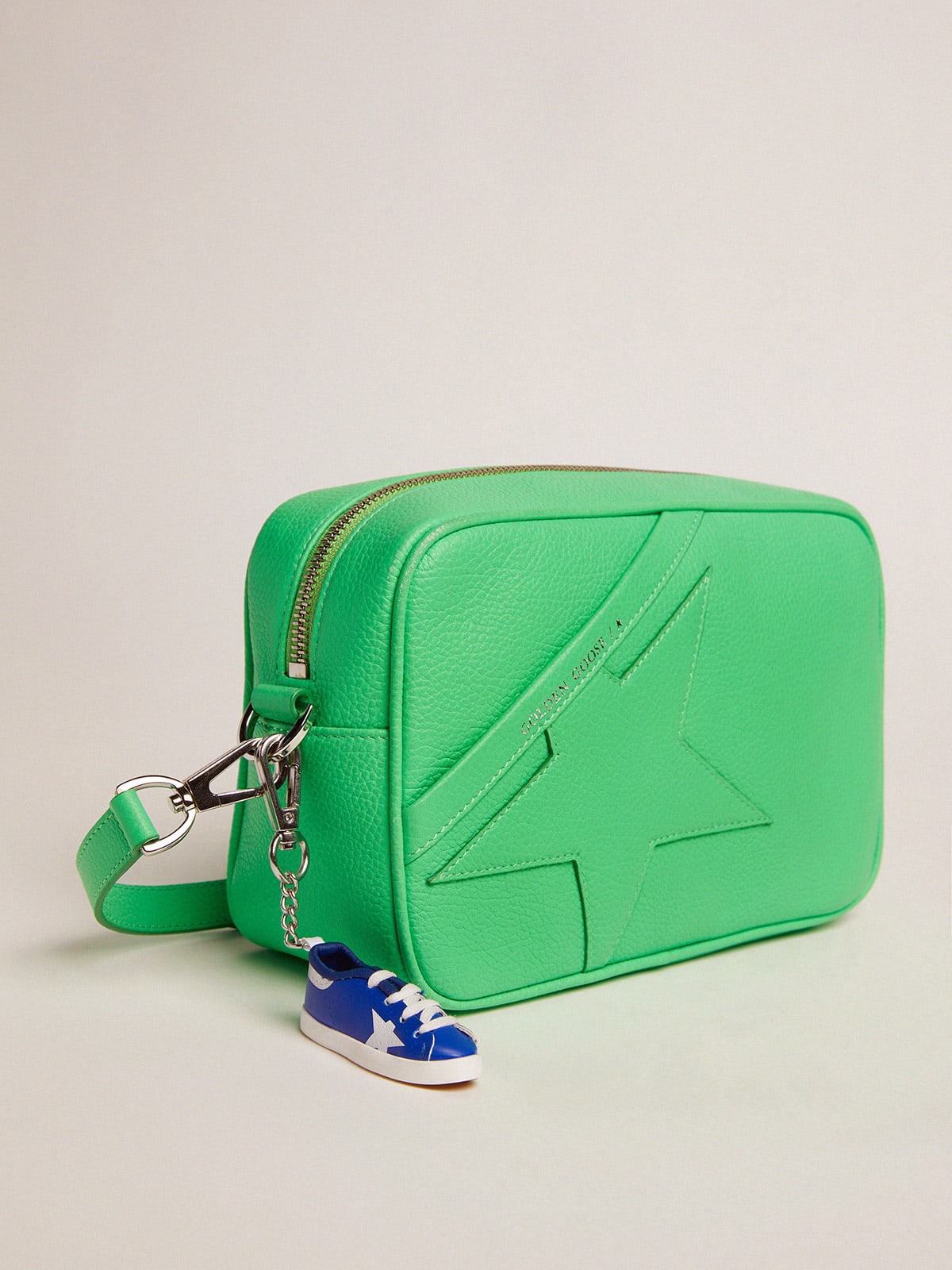 Star Bag in fluorescent green hammered leather with tone-on-tone star ...