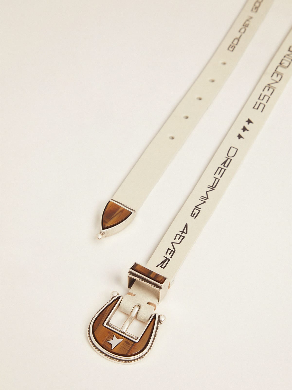 Rodeo belt in white leather with contrasting handwritten lettering ...