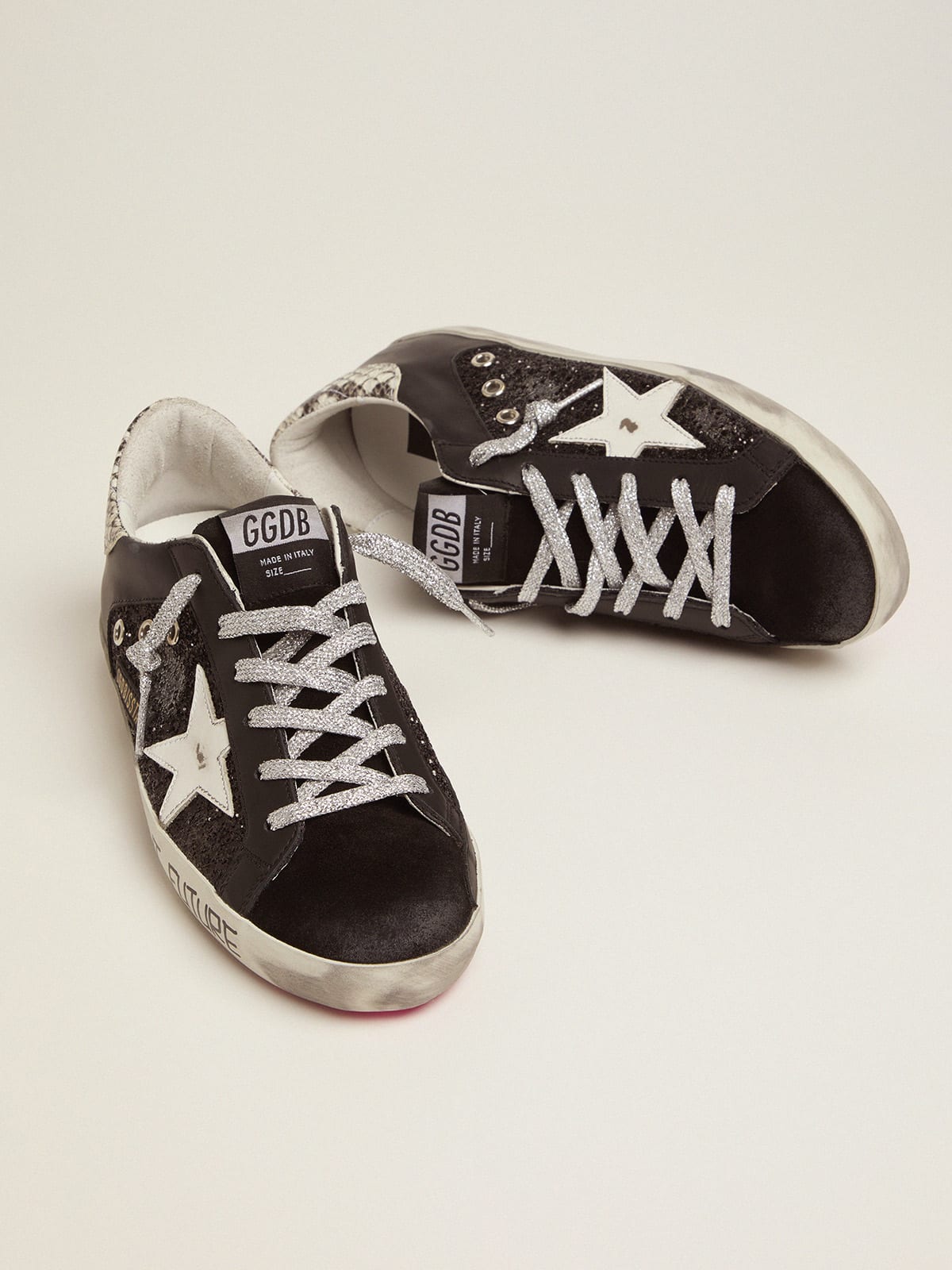 Super-Star sneakers with glitter and handwritten lettering | Golden Goose