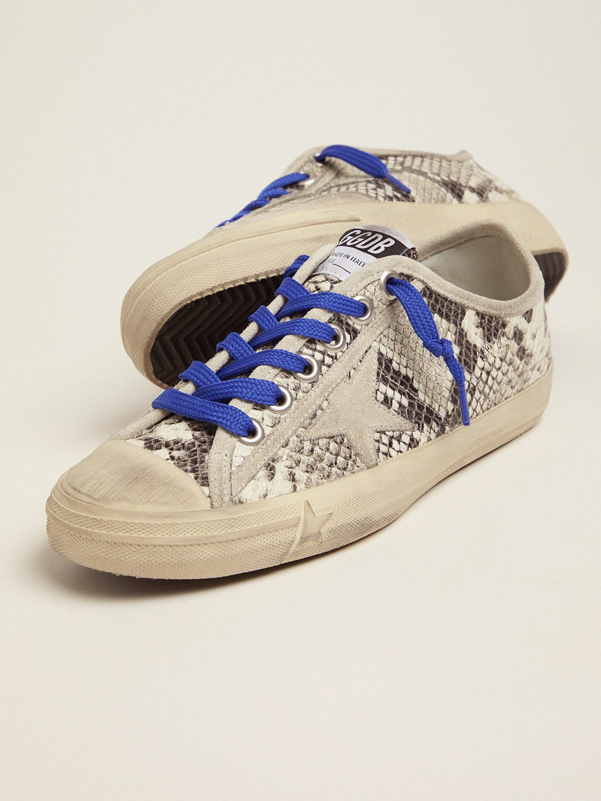 V-Star sneakers in snake-print leather with fuchsia insert | Golden Goose
