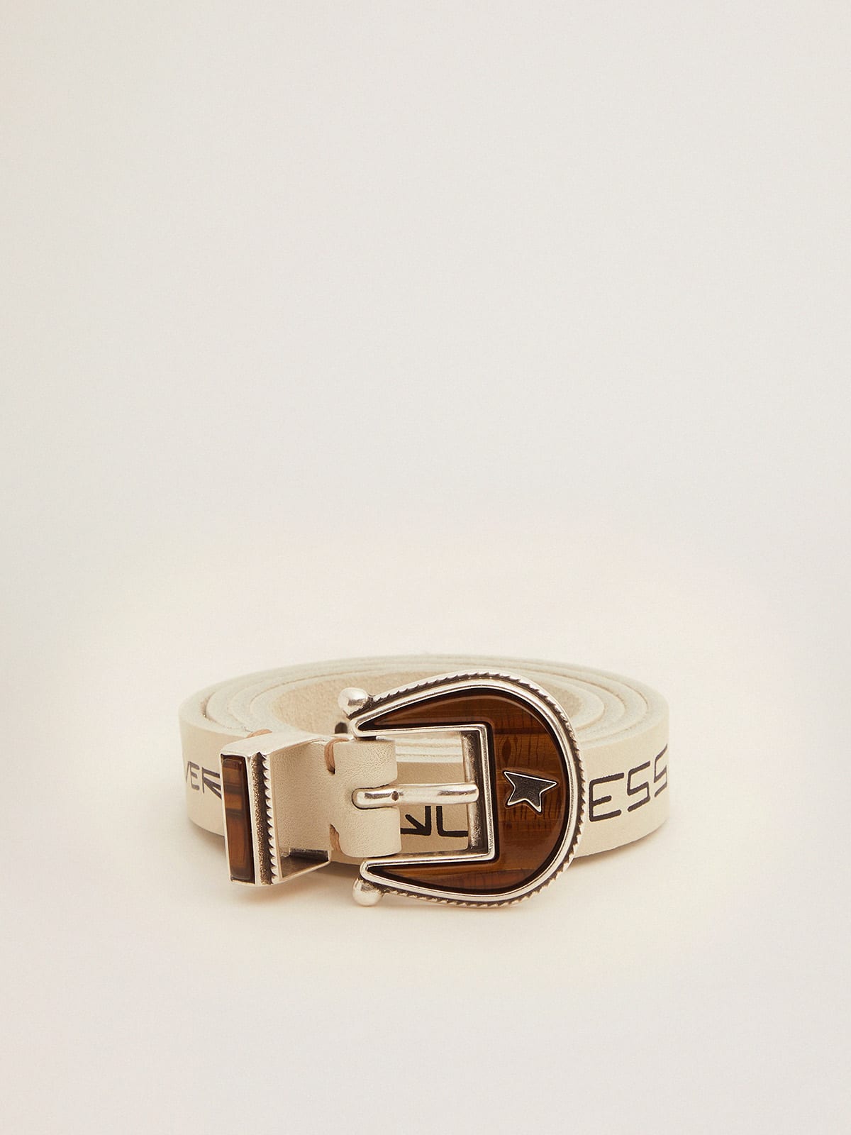 Rodeo belt in white leather with contrasting handwritten lettering ...