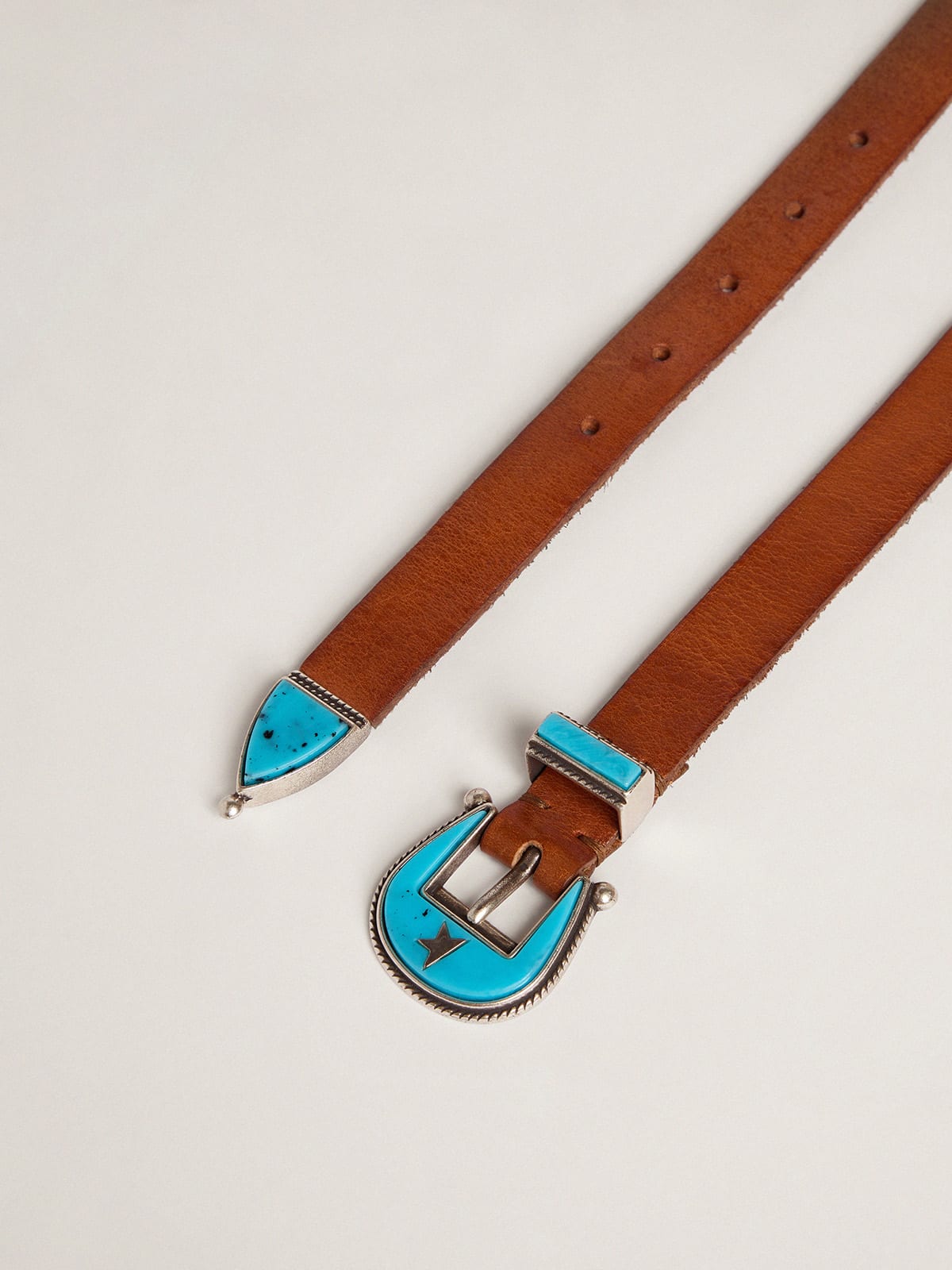 Rodeo belt in leather with blue buckle | Golden Goose
