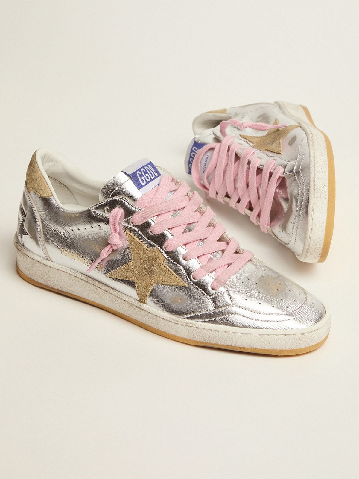 Ball Star LTD sneakers in silver laminated leather with suede details ...