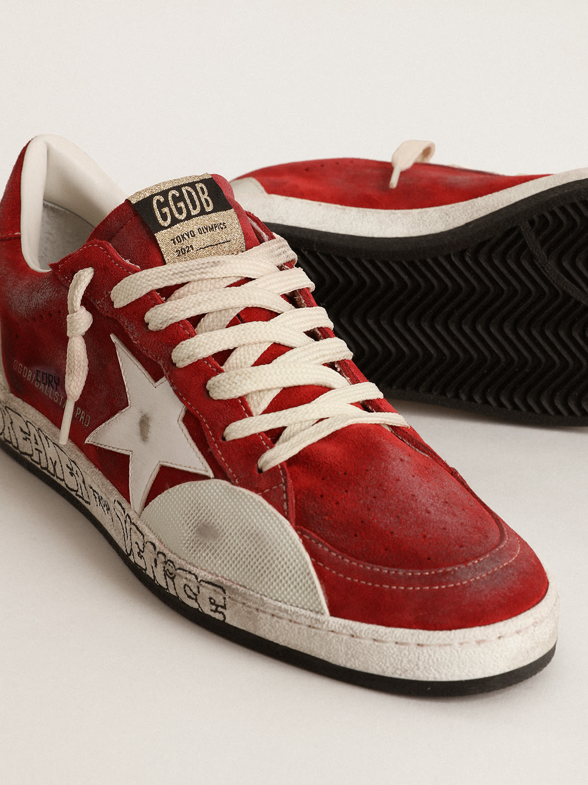 Ball Star Pro sneakers in red suede with knurled white rubber inserts ...