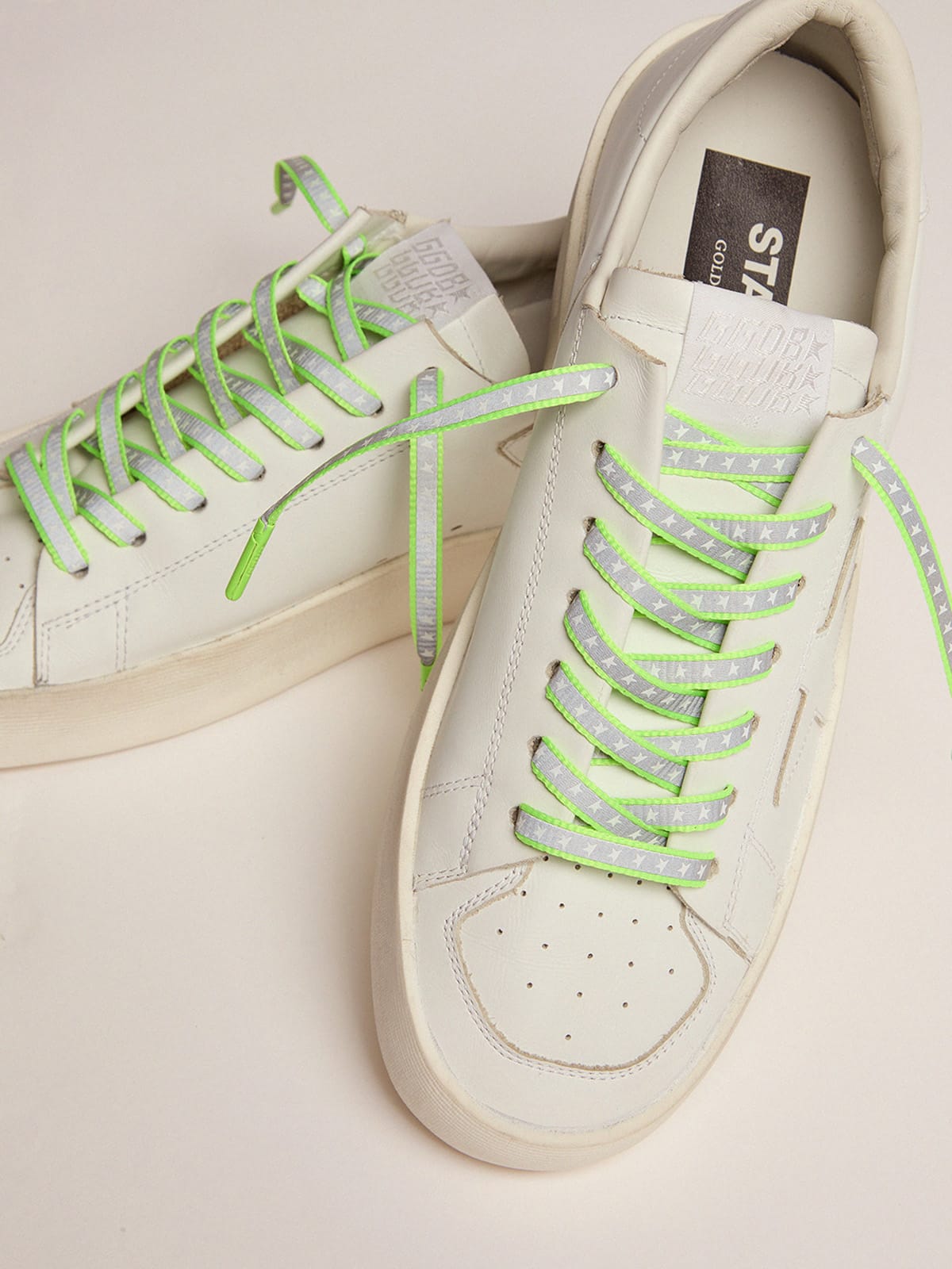 Women's neon green reflective laces with stars | Golden Goose