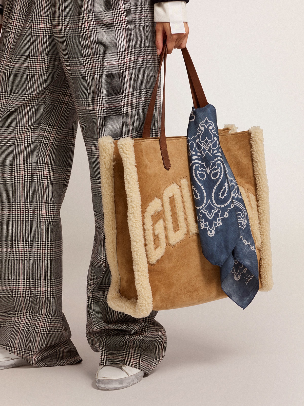North-South California Bag in suede leather with shearling | Golden Goose