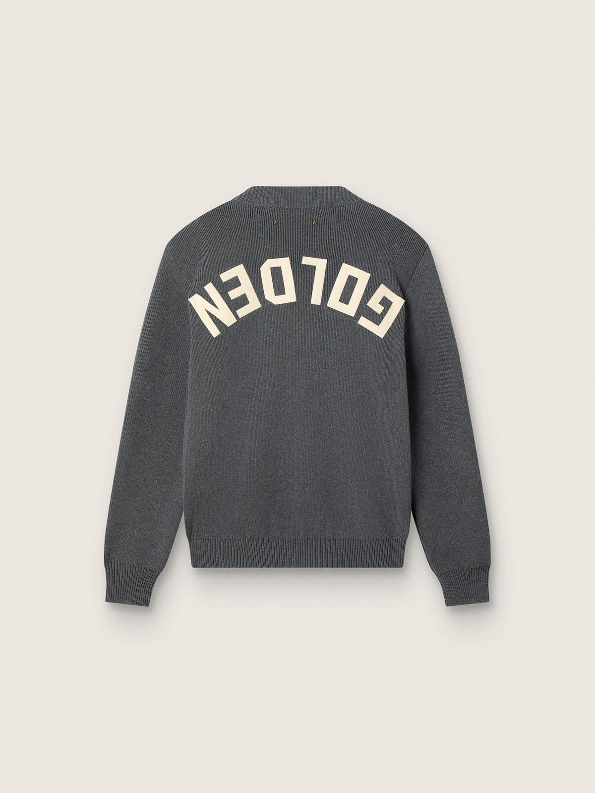 Women's round-neck sweater in dark gray cotton with logo on the back ...