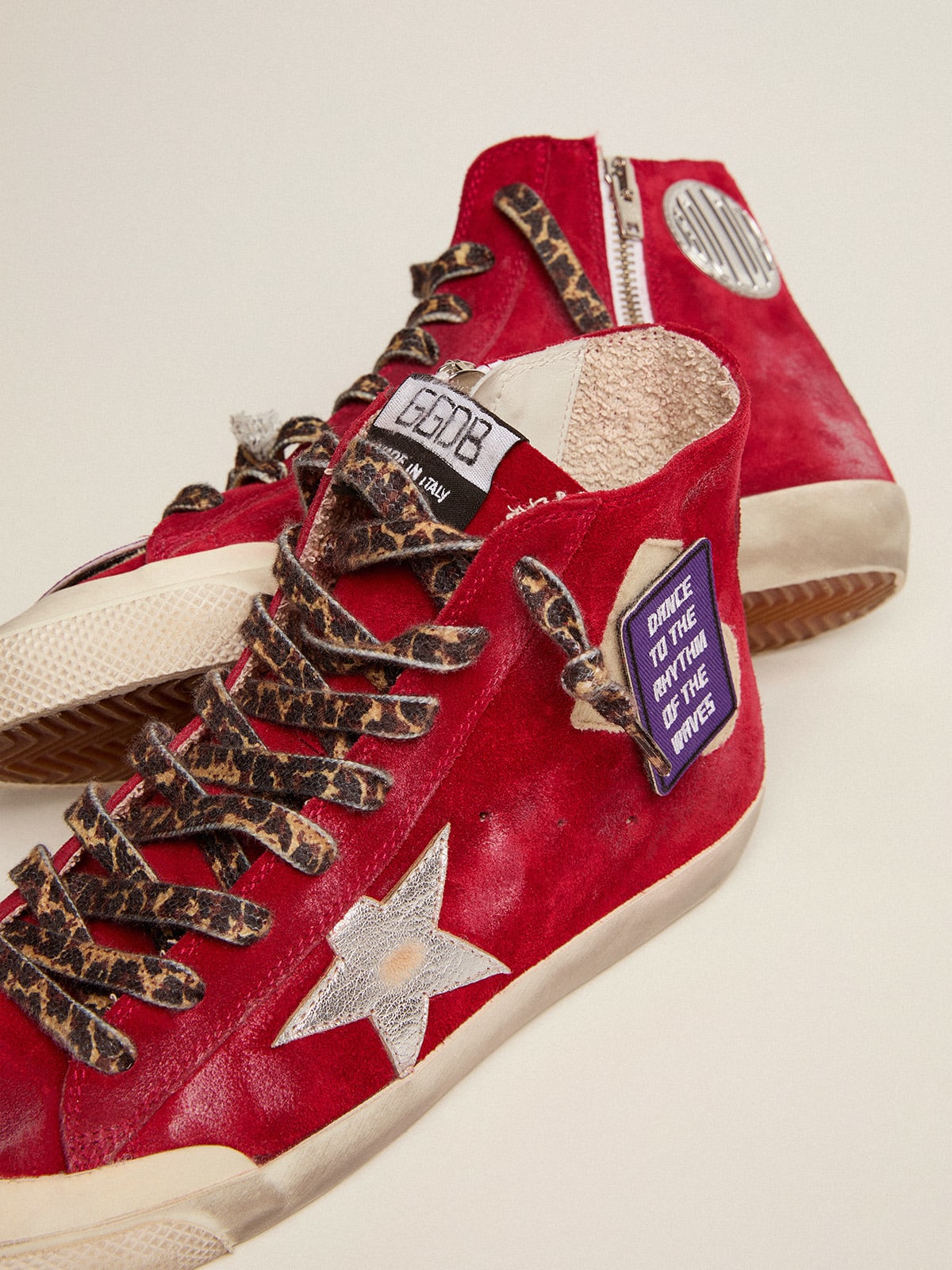 Women's Francy Penstar in red suede and multicolor patch | Golden Goose