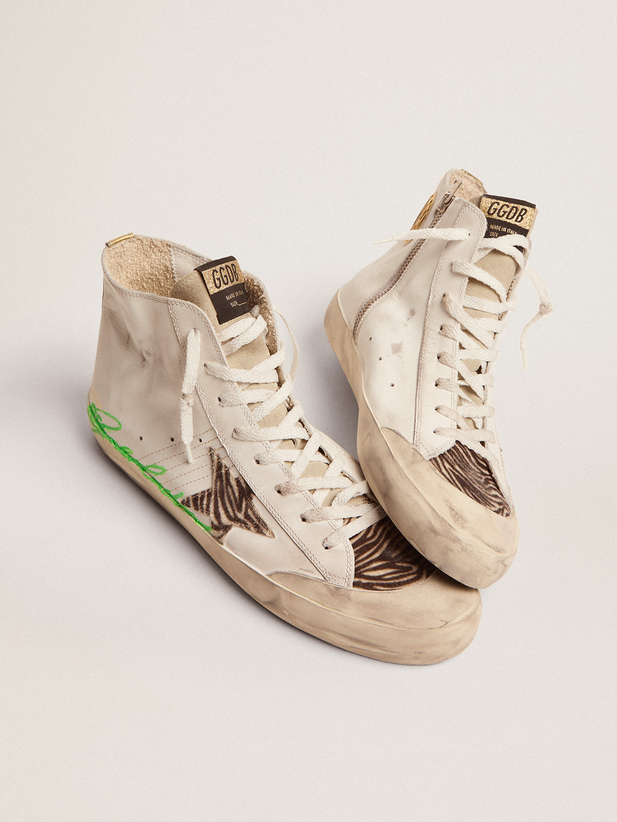 Francy Penstar LTD sneakers in white leather with zebra-print pony skin ...