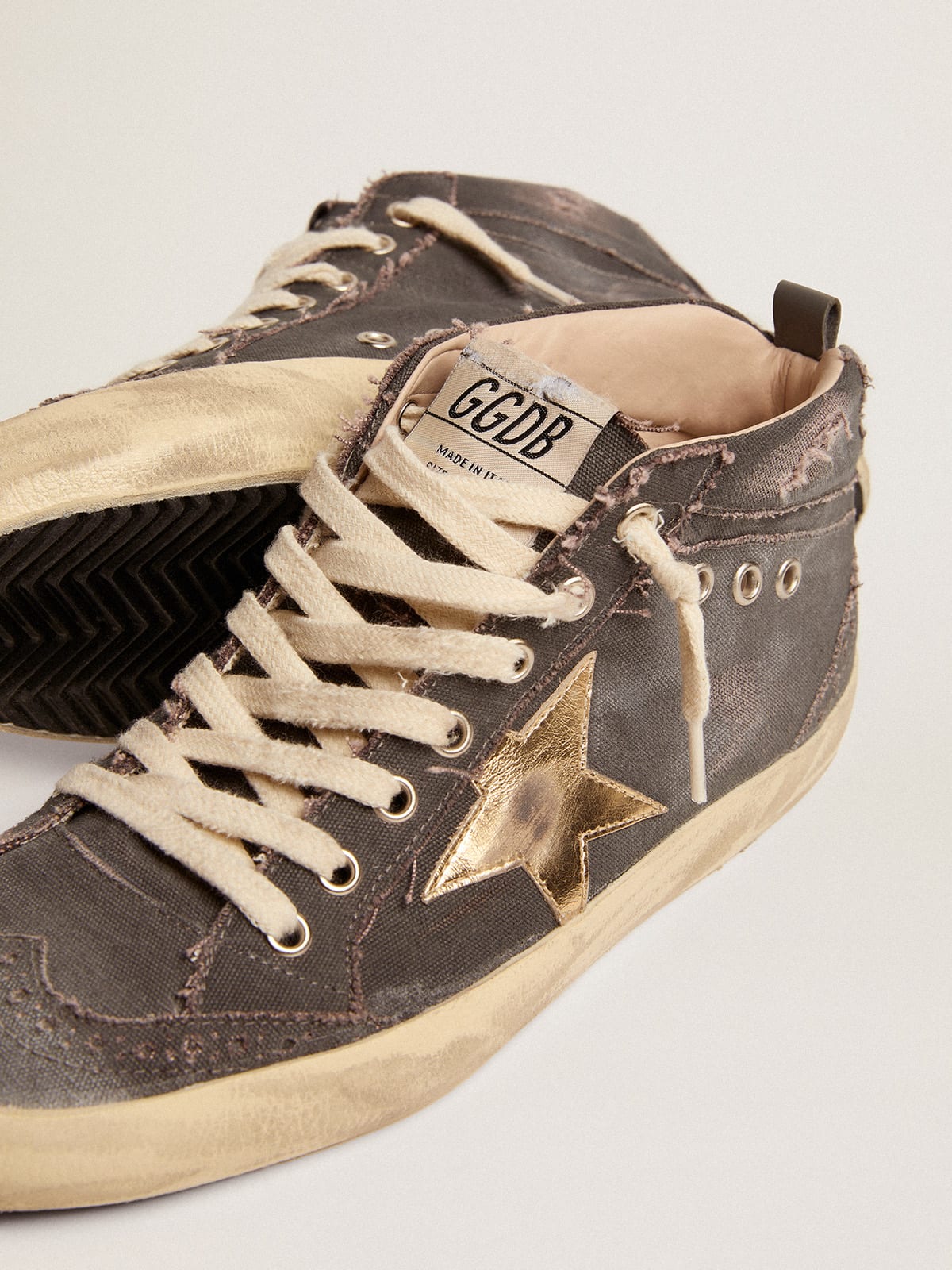 Mid Star sneakers in charcoal canvas with gold metallic star | Golden Goose
