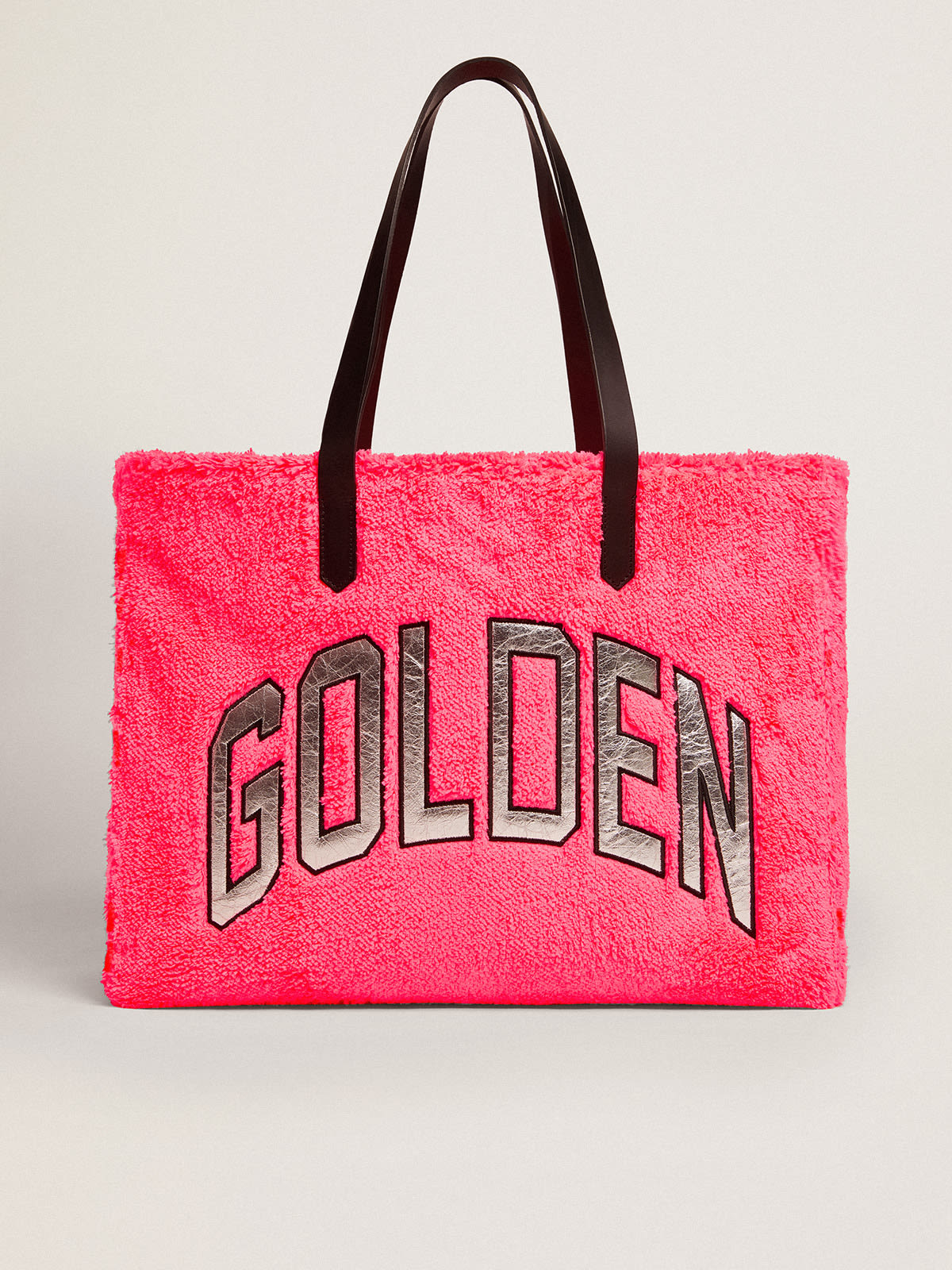 East-West California Bag in fuchsia terry fabric with Golden lettering ...