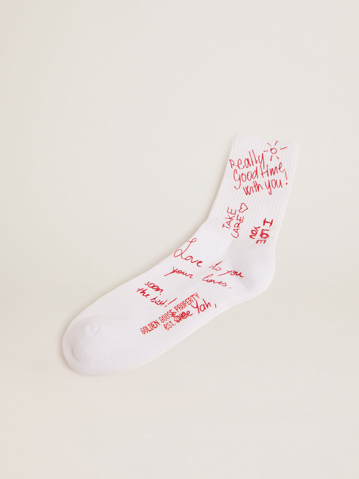 White socks with red lettering print | Golden Goose