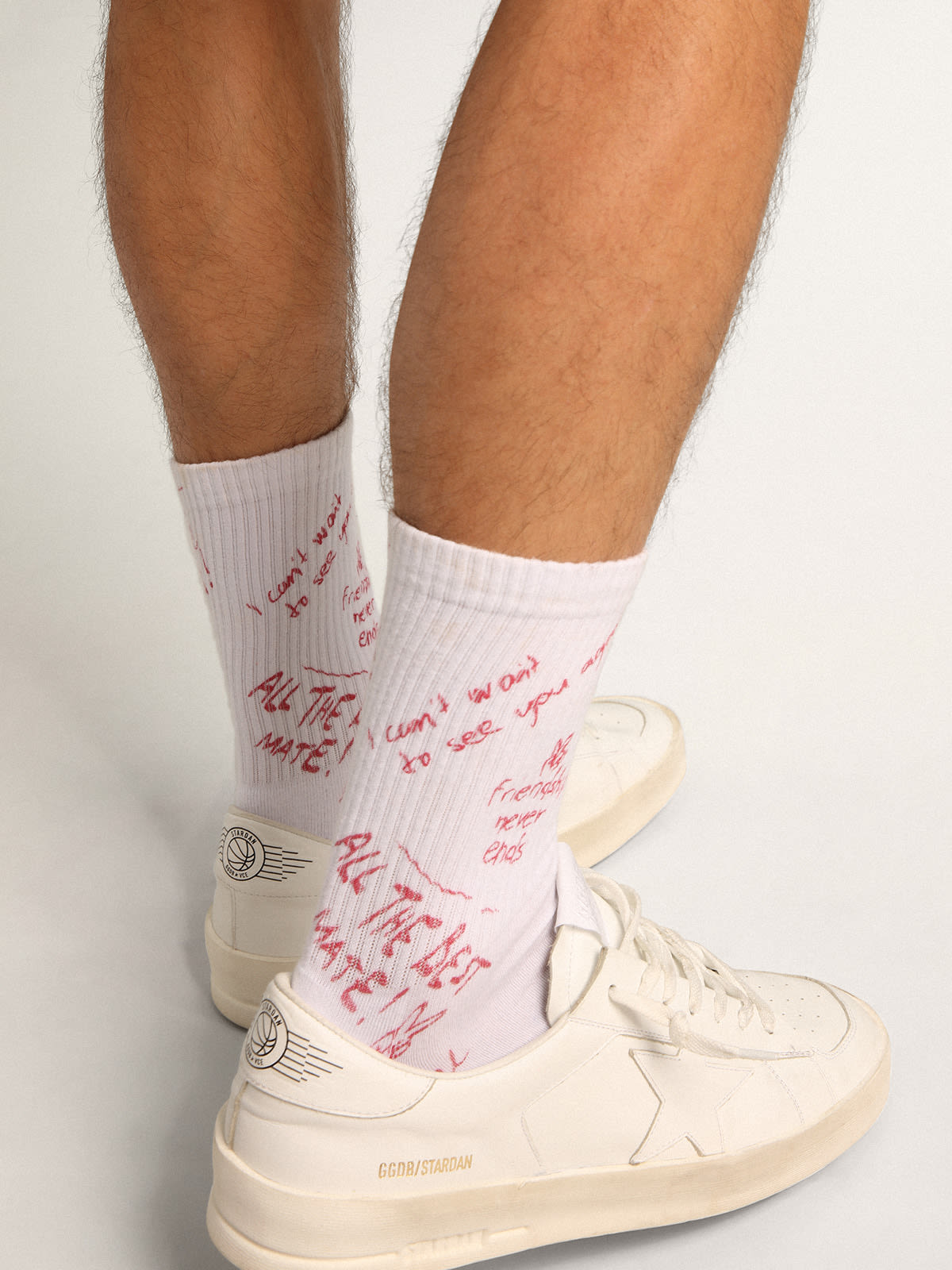 White socks with red lettering print | Golden Goose