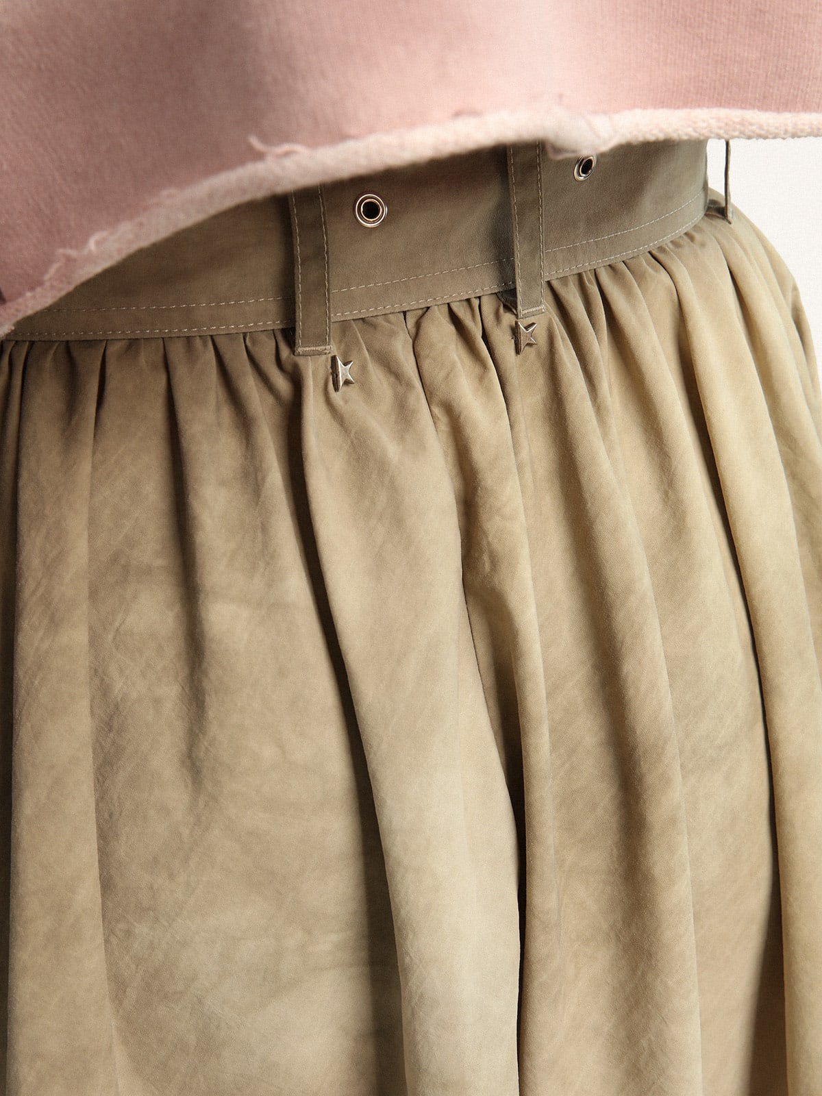 Journey Collection Etella bell-shaped skirt in hand-dyed military-green ...