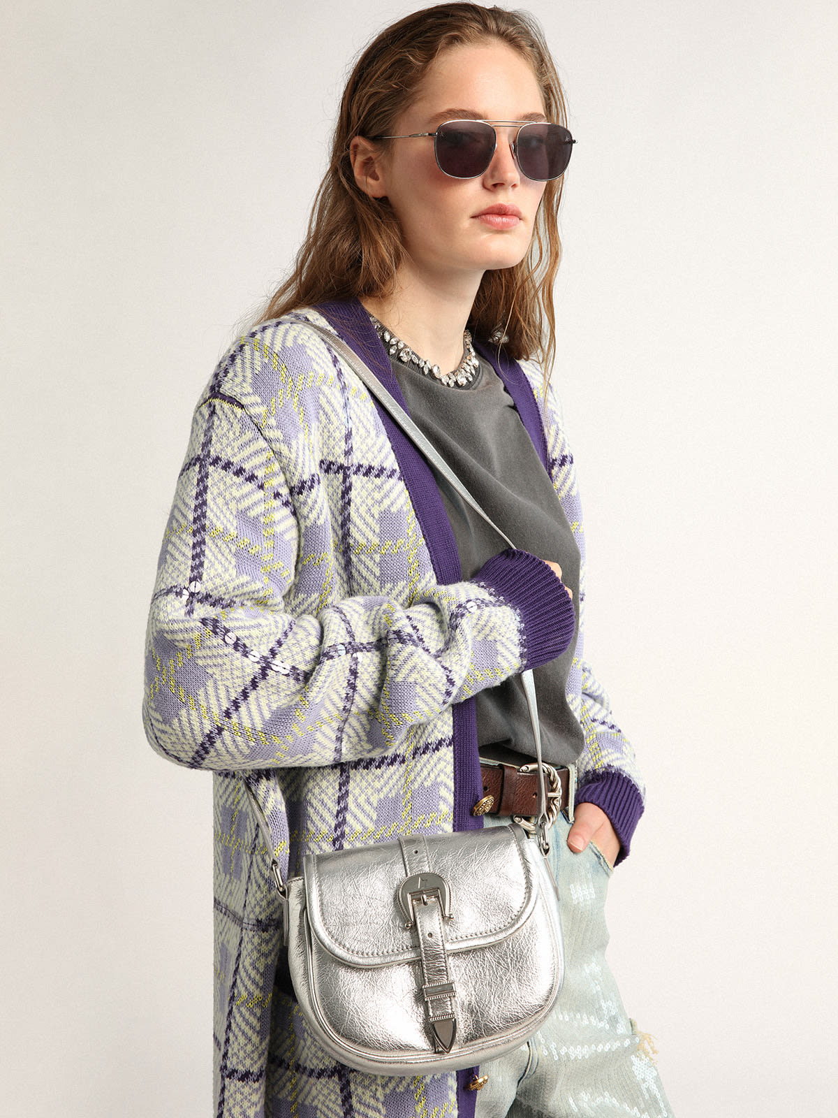 Small Rodeo Bag in silver laminated leather | Golden Goose