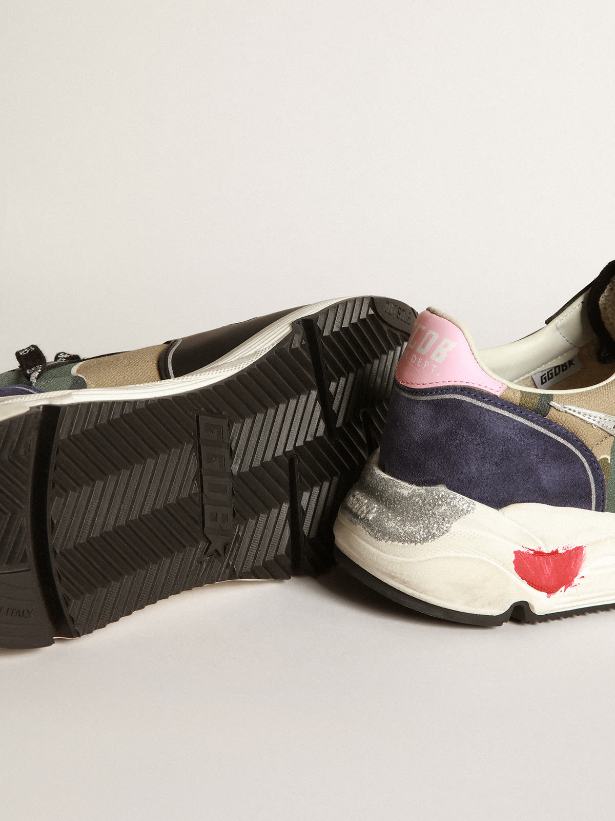 Running Sole sneakers in camouflage canvas with silver laminated ...