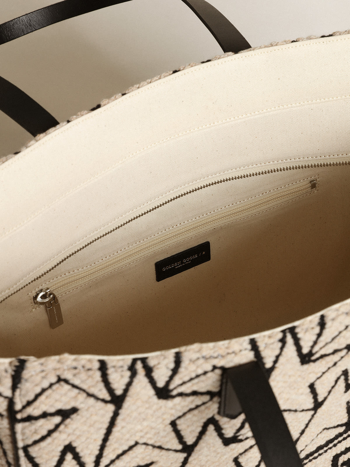 California Bag East-West en lana jacquard blanco leche | Golden Goose