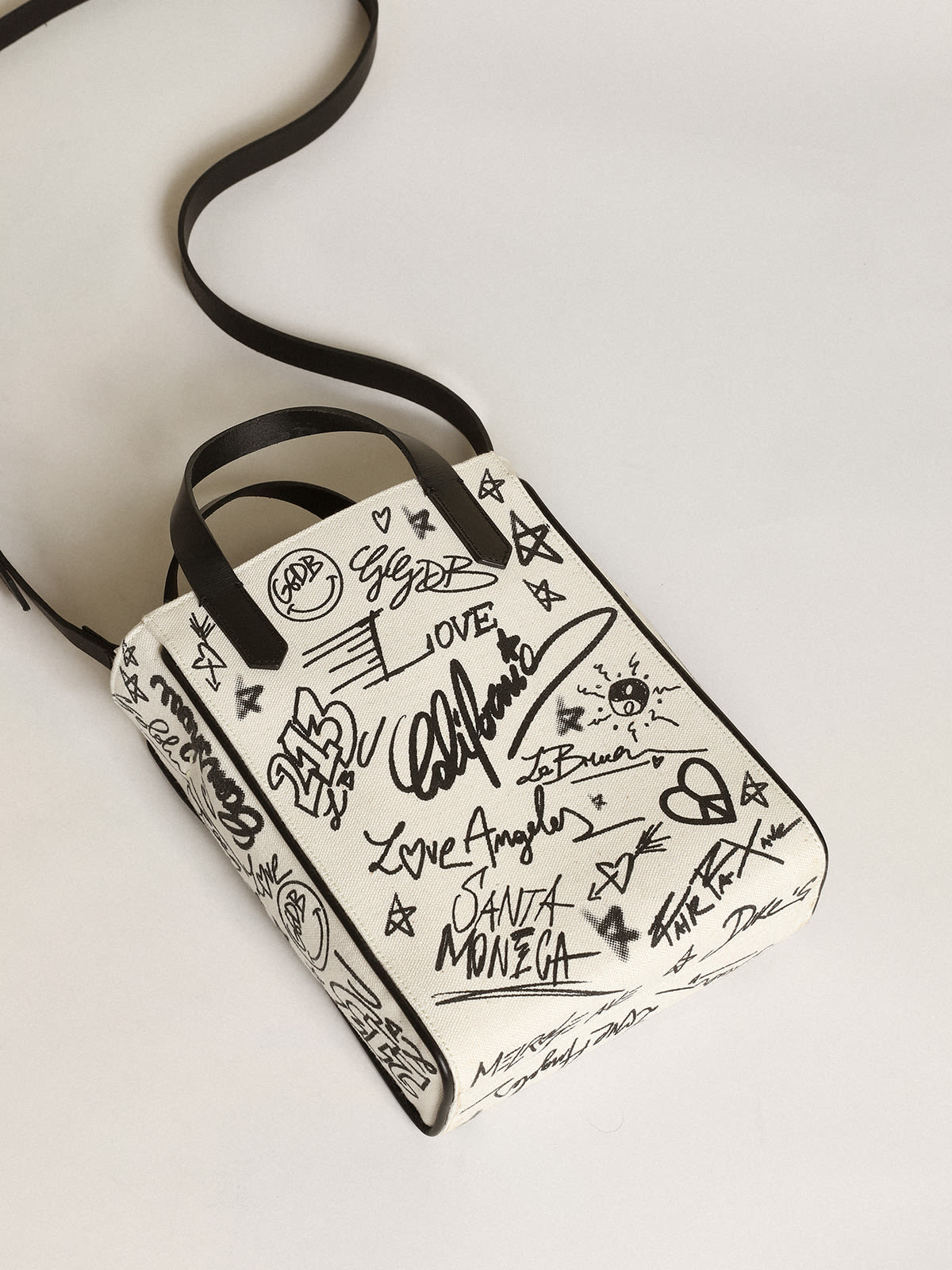 Women's Mini California Bag in white cotton with black print | Golden Goose