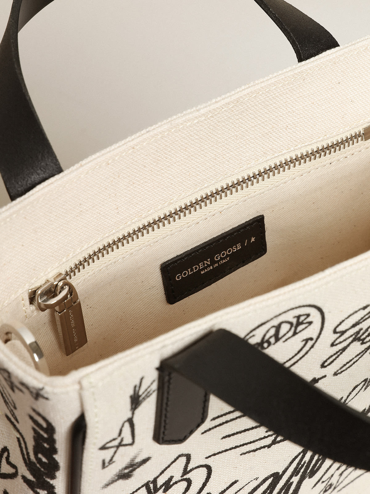 Women's Mini California Bag in white cotton with black print | Golden Goose
