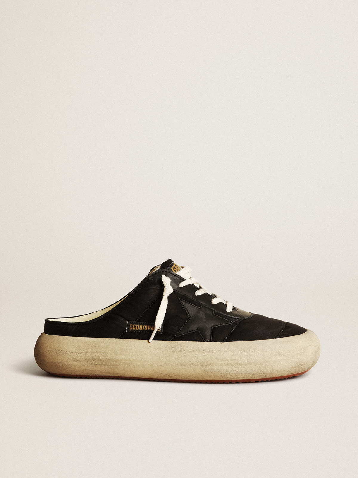 Men's Space-Star Sabots in black nylon with black leather star | Golden ...
