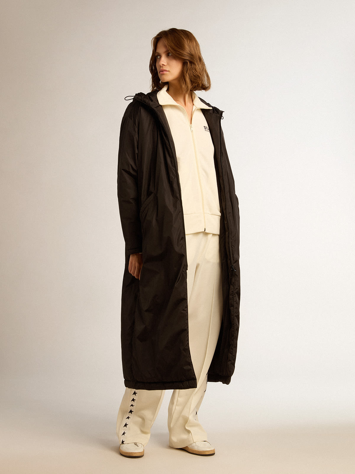 Women’s black Star Collection ankle-length hooded padded jacket ...