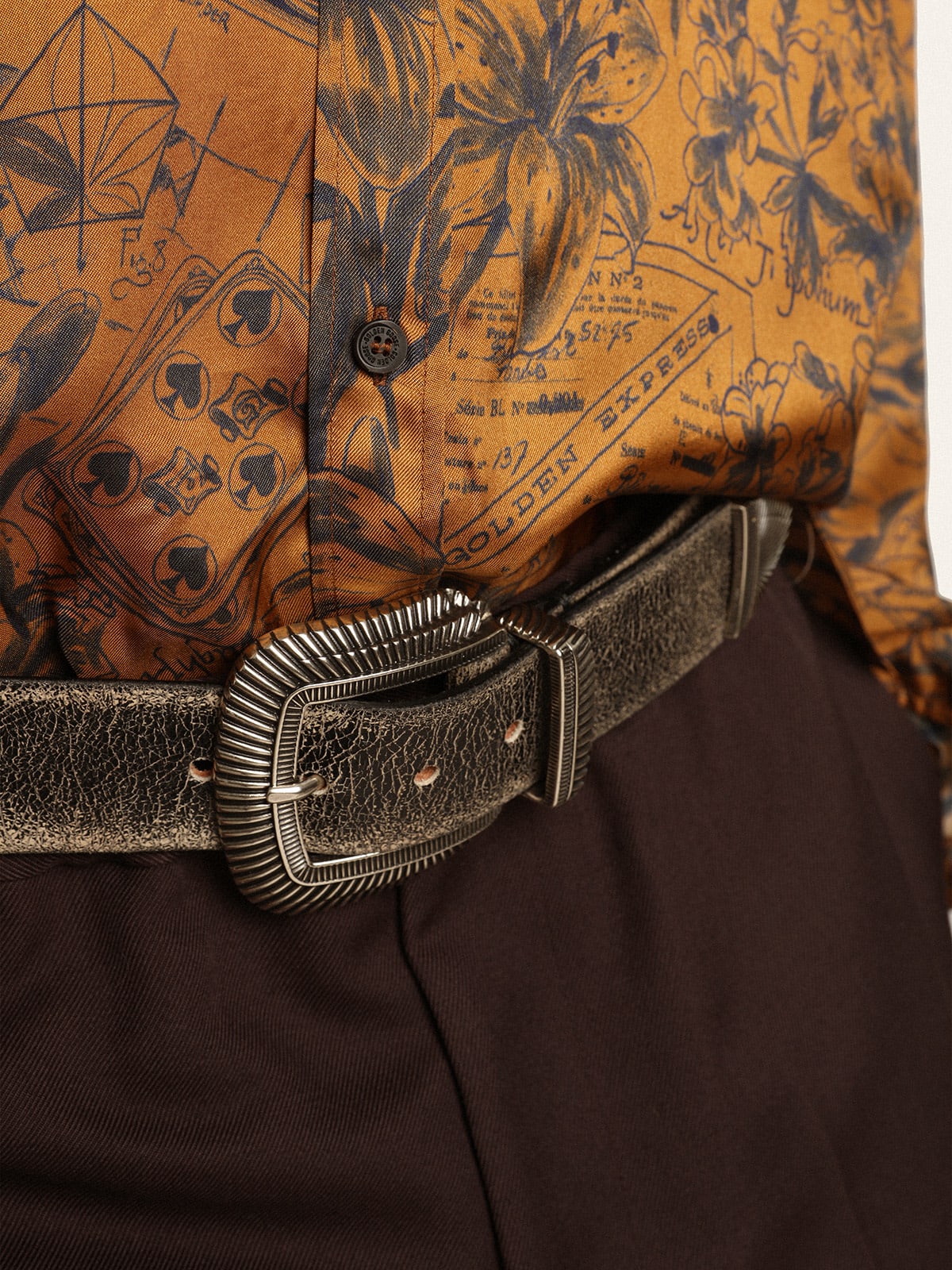 Ray belt in black leather with decorated buckle | Golden Goose