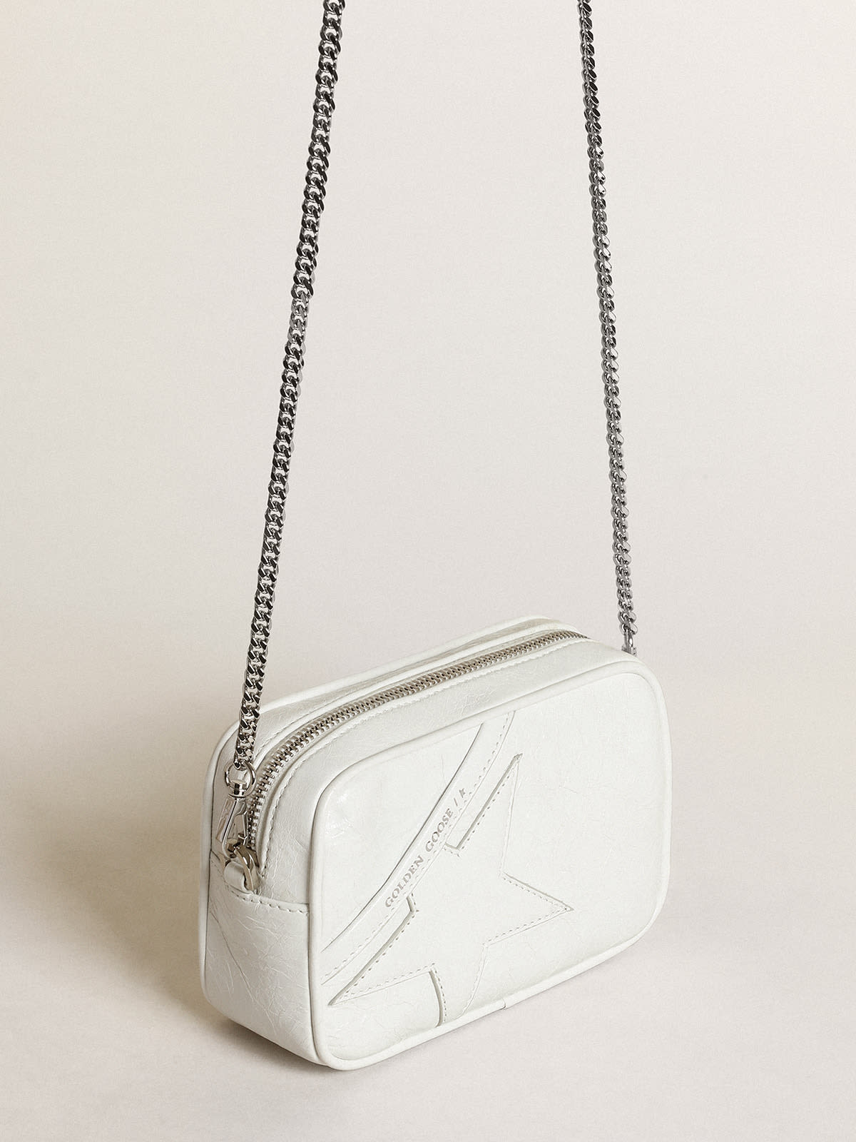 Mini Star Bag in glossy white leather with tone-on-tone star | Golden Goose