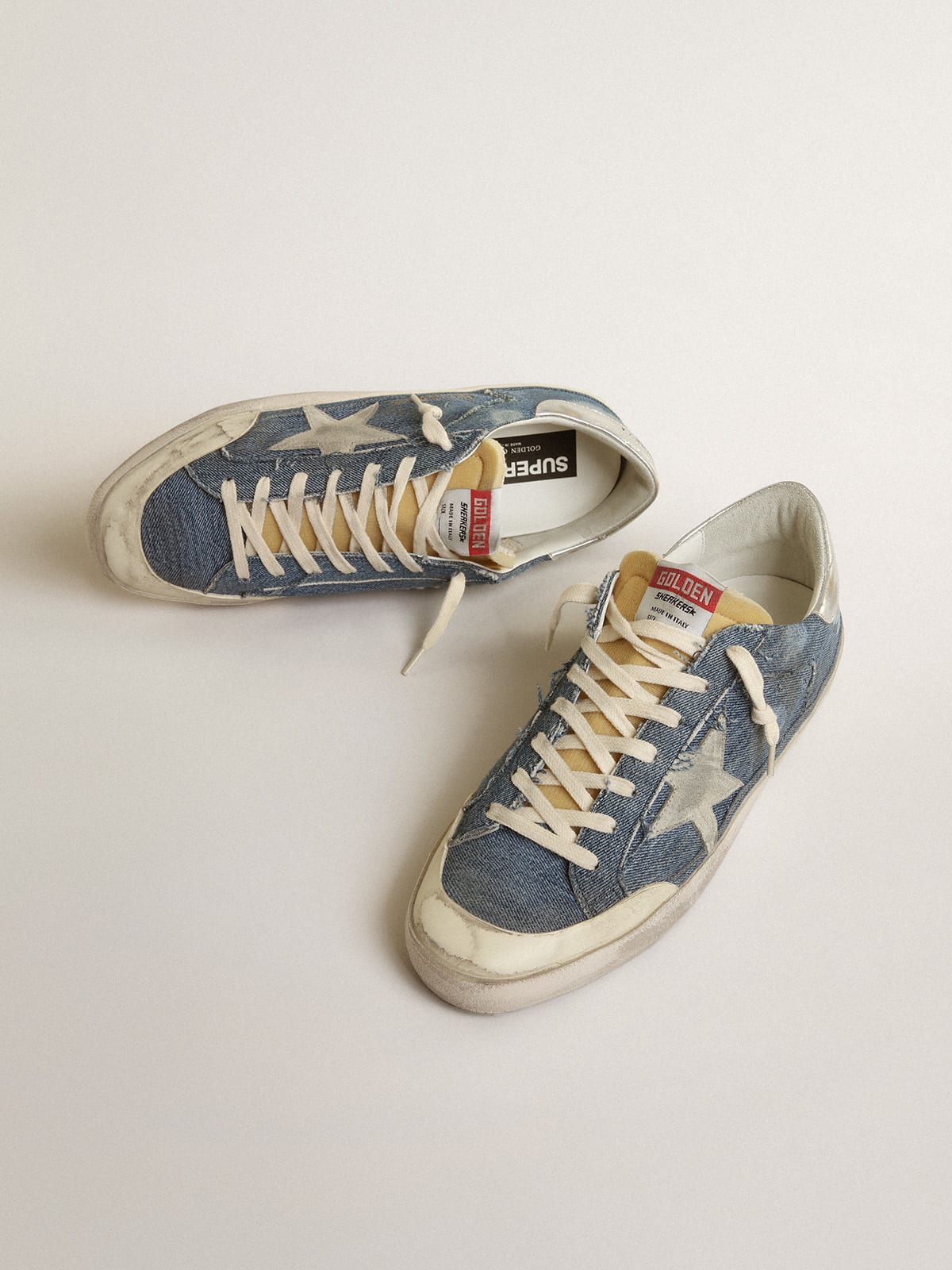 Men’s Super-Star Penstar LTD in denim with silver heel tab | Golden Goose