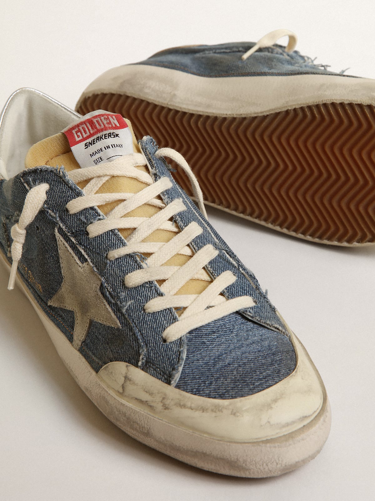 Men’s Super-Star Penstar LTD in denim with silver heel tab | Golden Goose