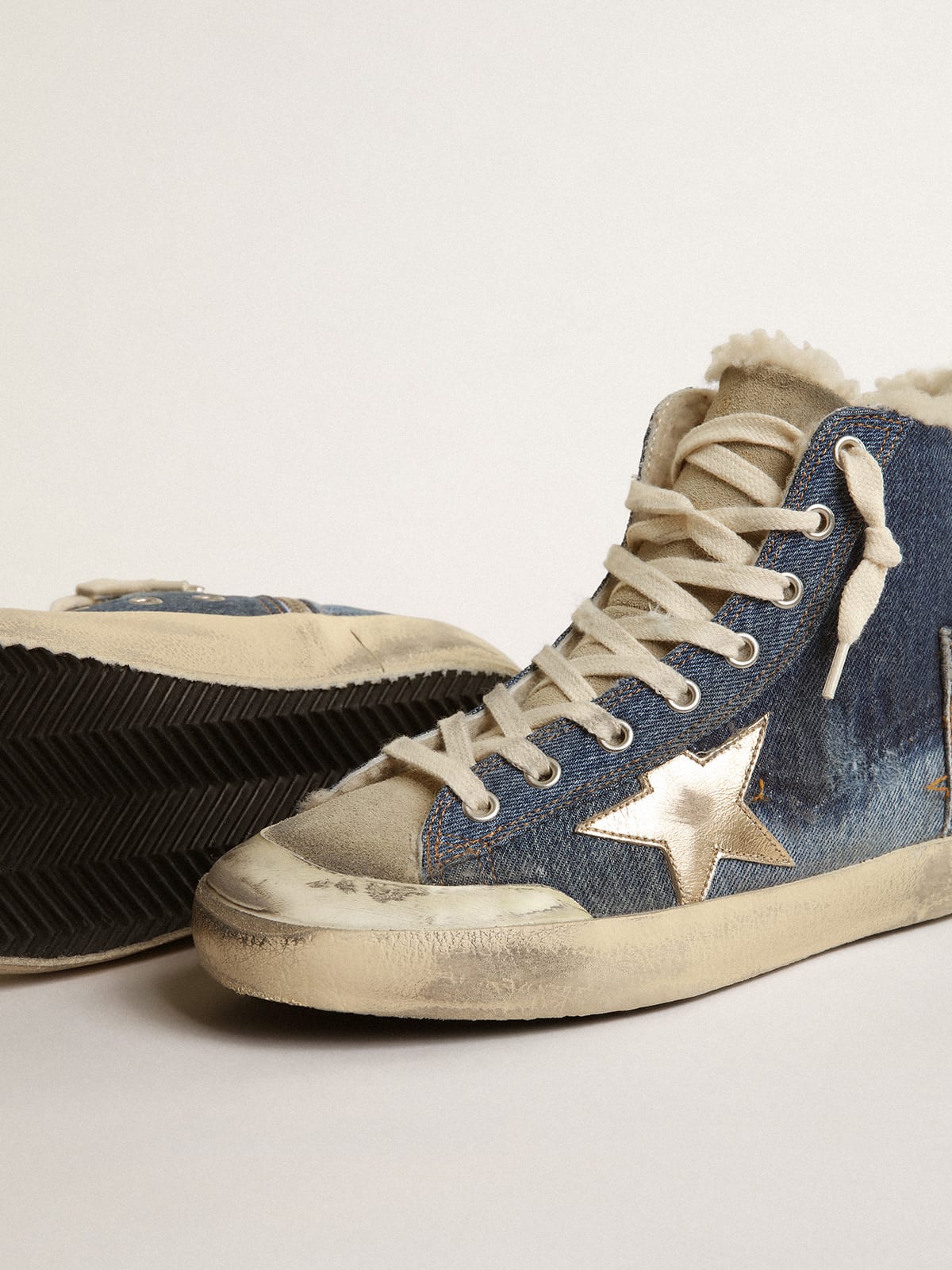 Women’s Francy Penstar LTD in denim with gold leather star | Golden Goose