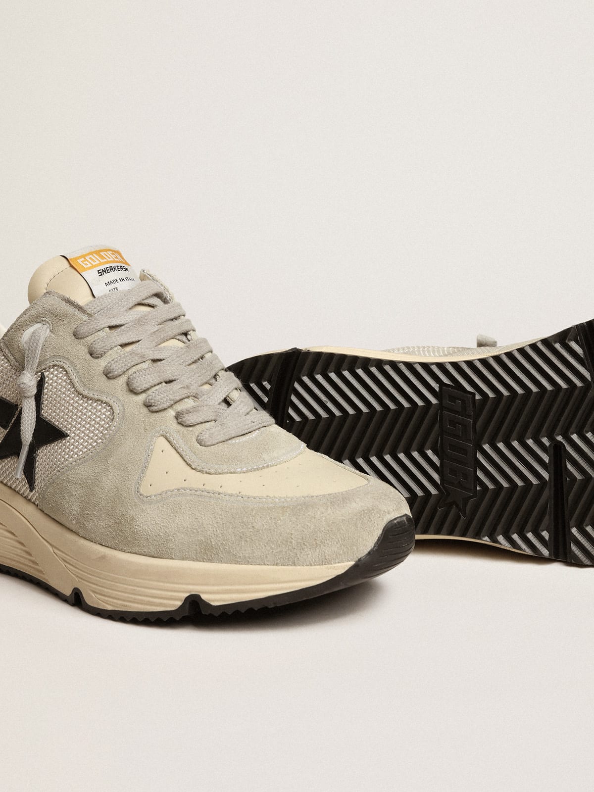 Running Sole in ice-gray suede and mesh with black leather star ...
