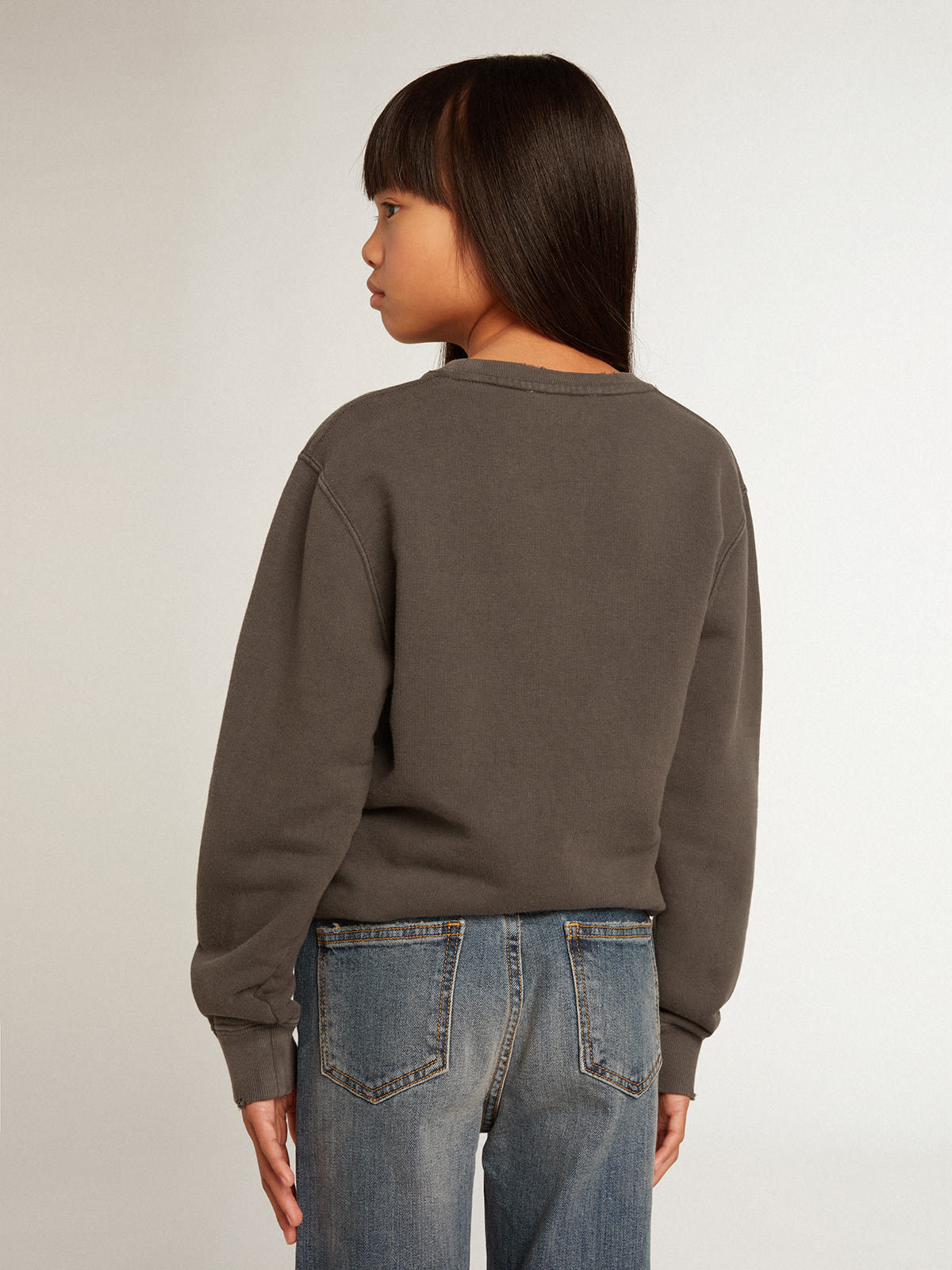 Distressed gray sweatshirt with crystal lettering | Golden Goose