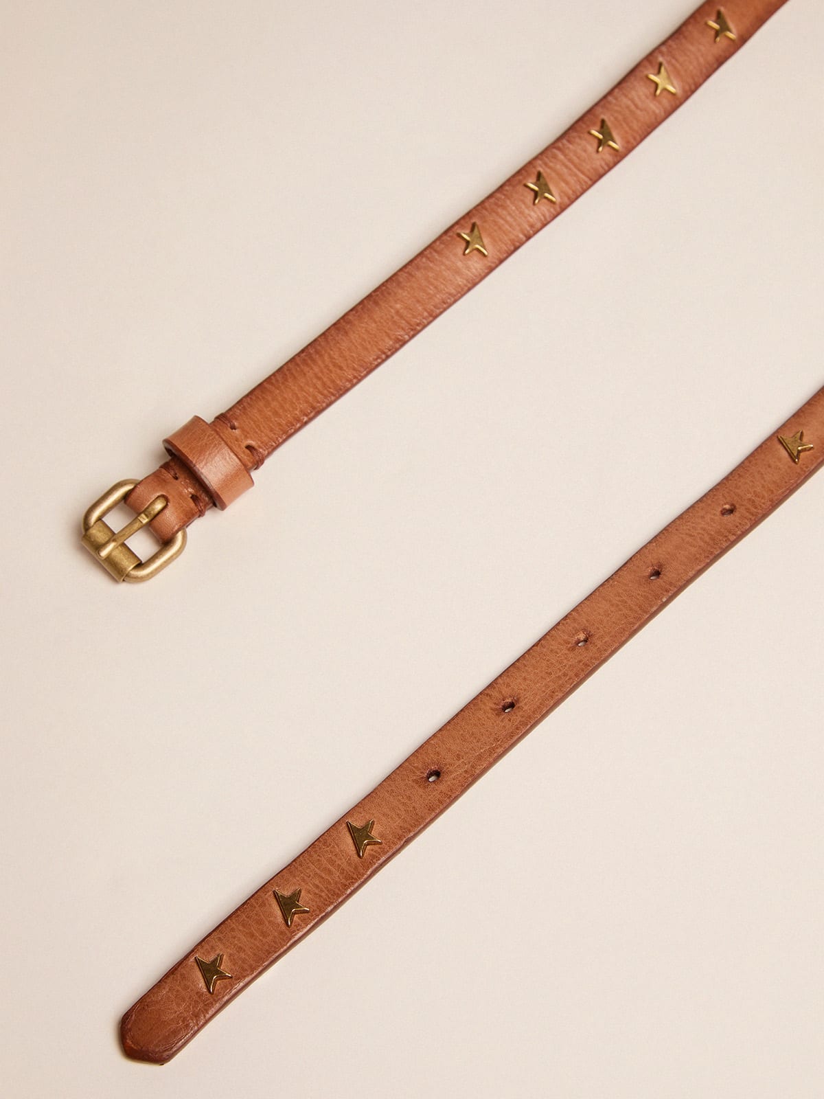Molly tan leather belt with star-shaped studs | Golden Goose