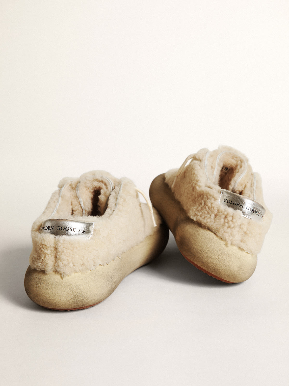 Men’s Space-Star shoes in beige shearling with white leather star and ...