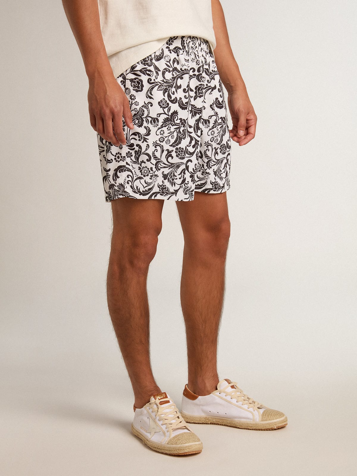 Swim shorts with all-over black and white print | Golden Goose