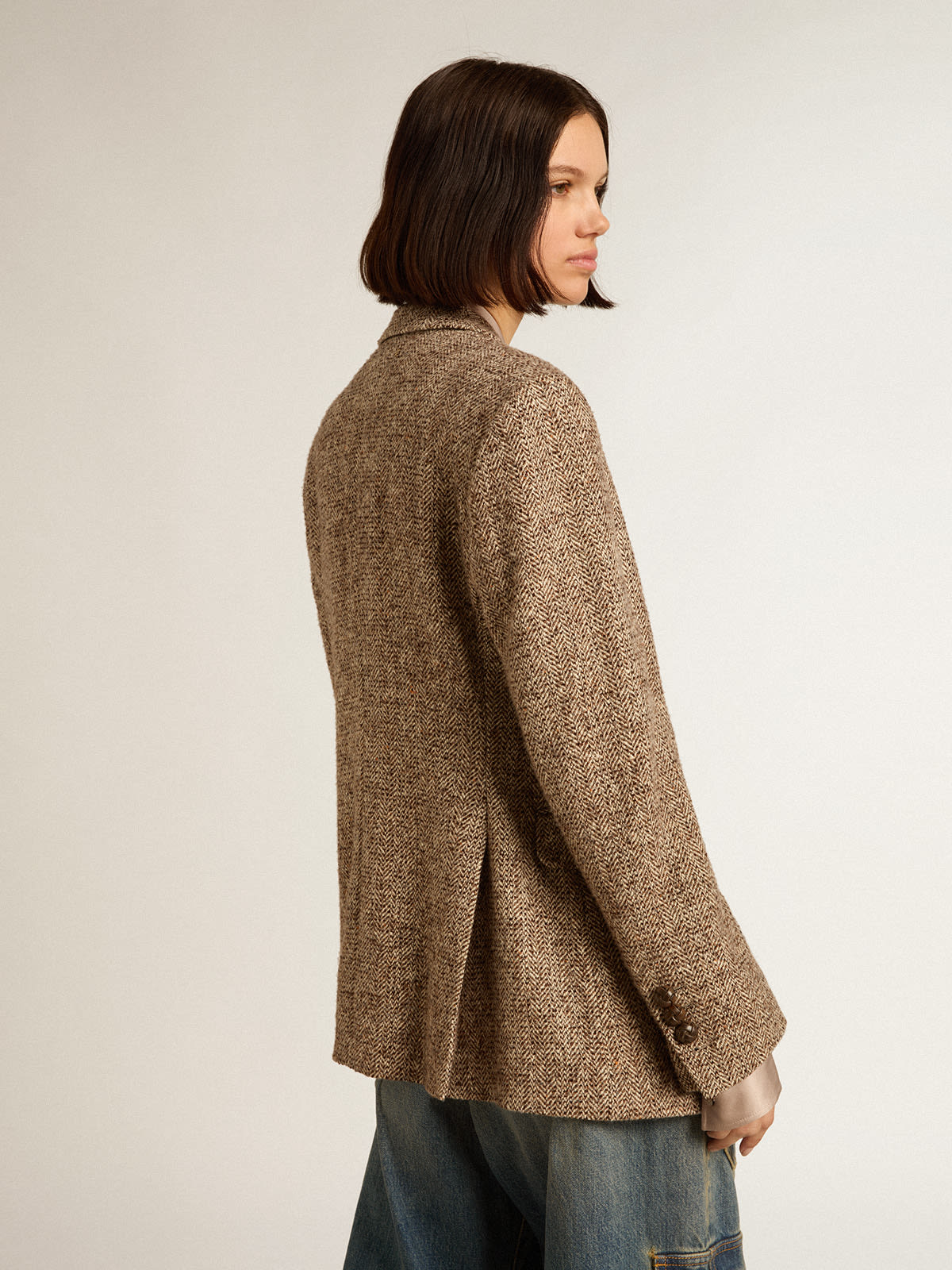 Women’s brown double-breasted blazer with button fastening | Golden Goose