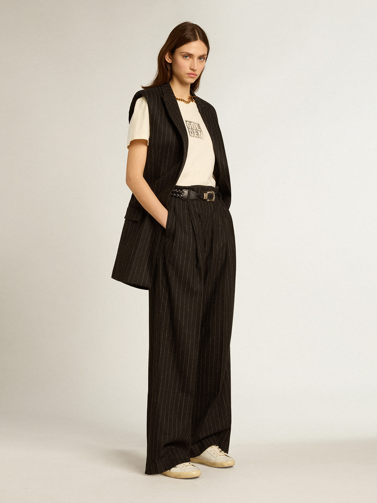 Women’s pants in dark gray wool | Golden Goose