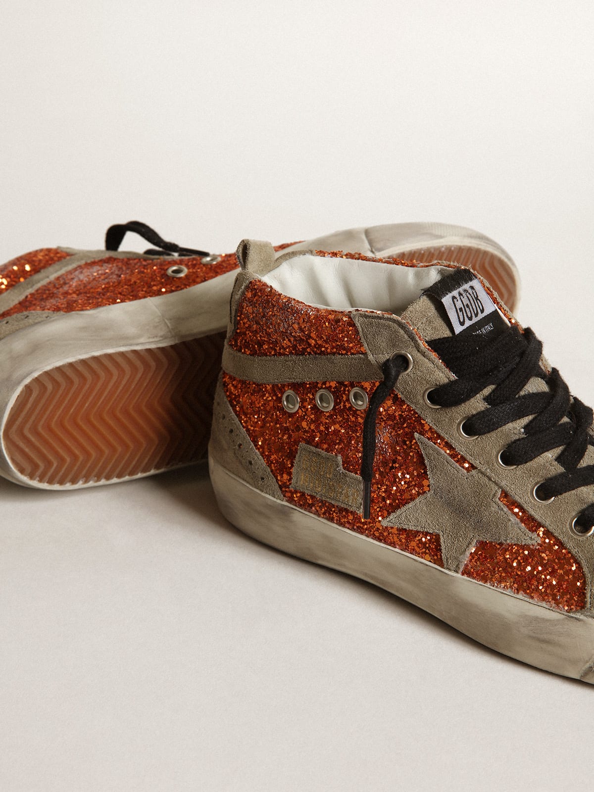 Mid Star in cinnamon glitter with ice-gray suede star and flash ...