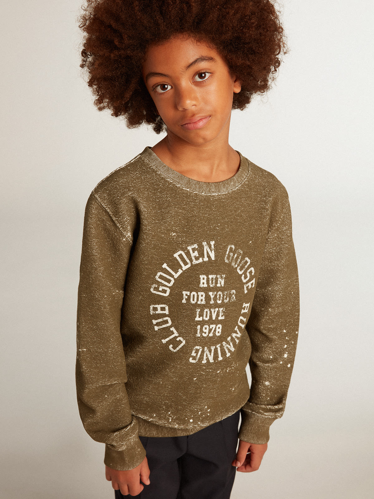 Boys’ vintage-effect beech-colored cotton sweatshirt | Golden Goose