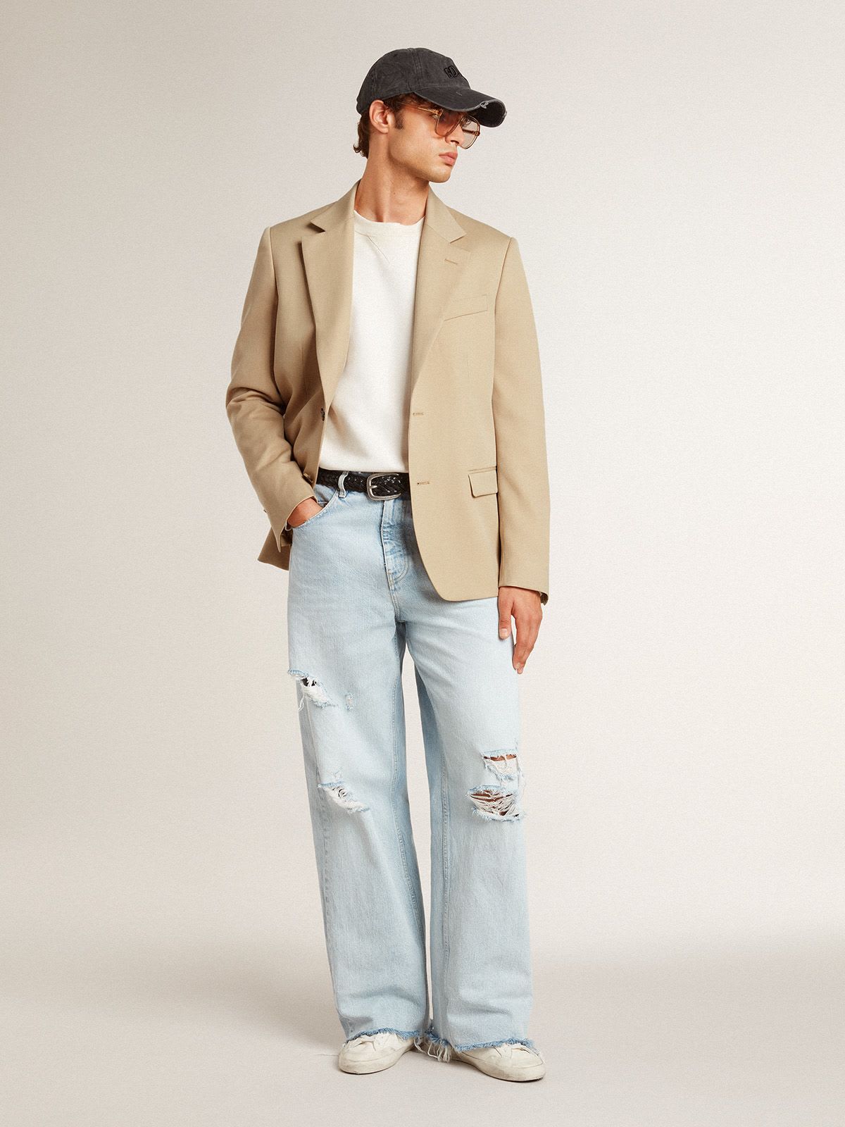 Single-breasted blazer in sand with horn buttons | Golden Goose