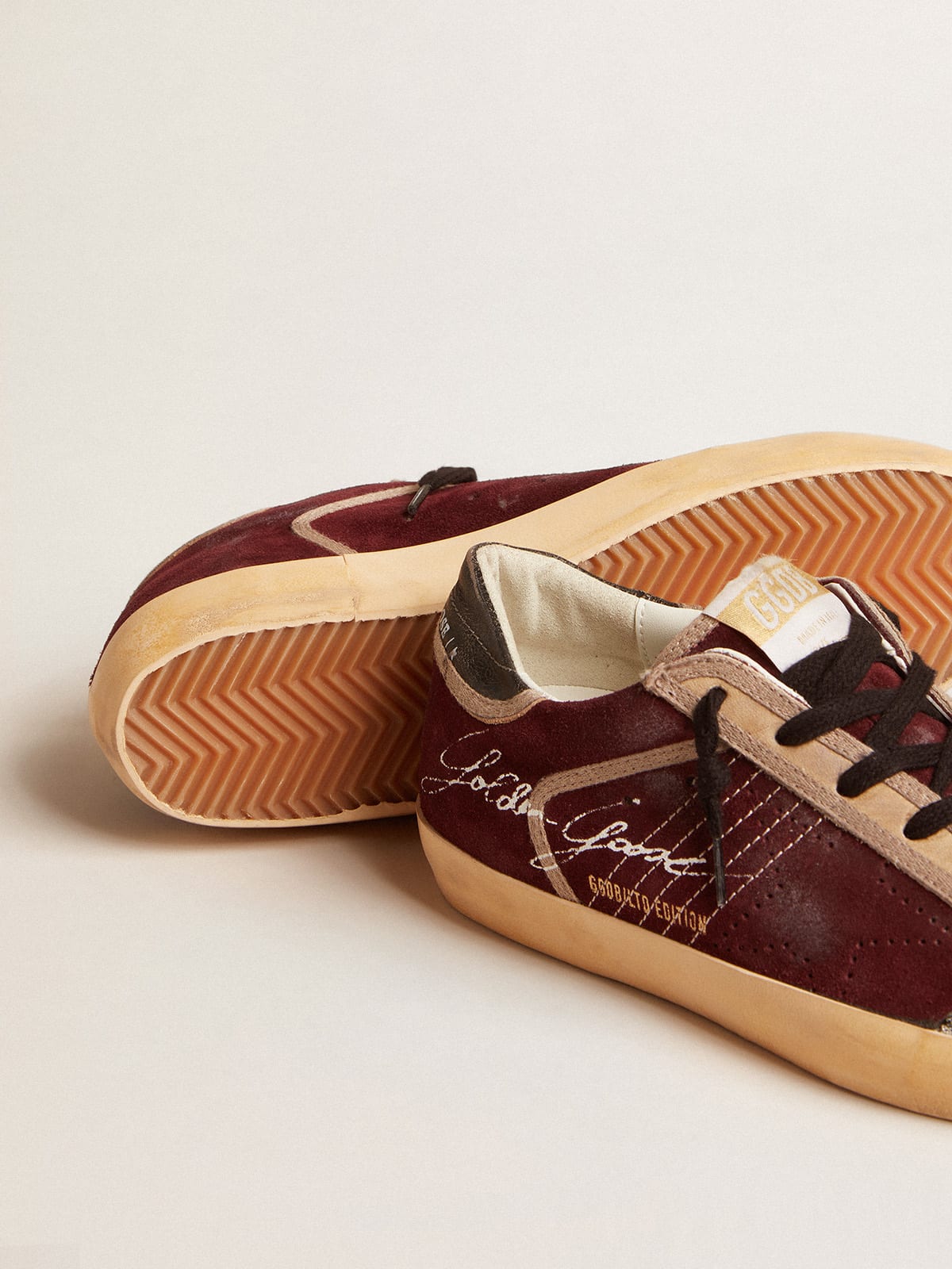 Women’s Super-Star Penstar LAB in burgundy suede with perforated star ...