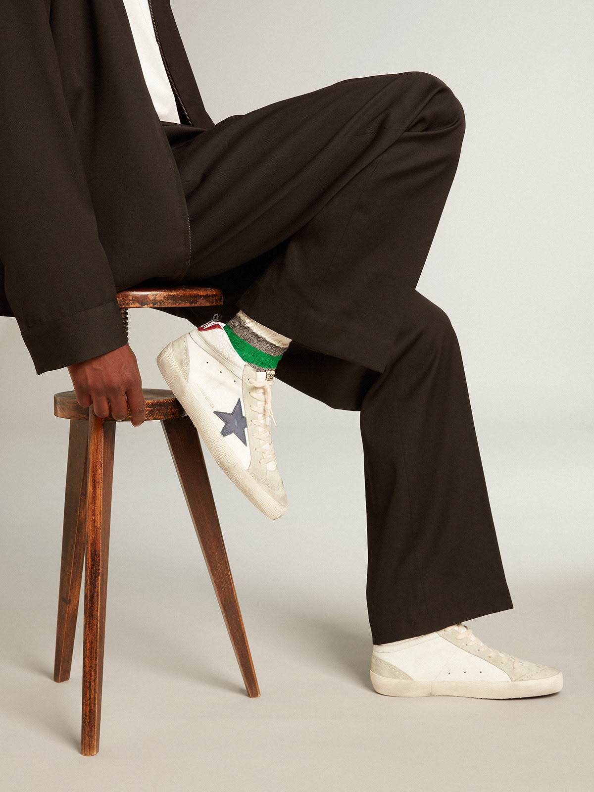Gray melange socks with distressed details and two-tone stripes ...